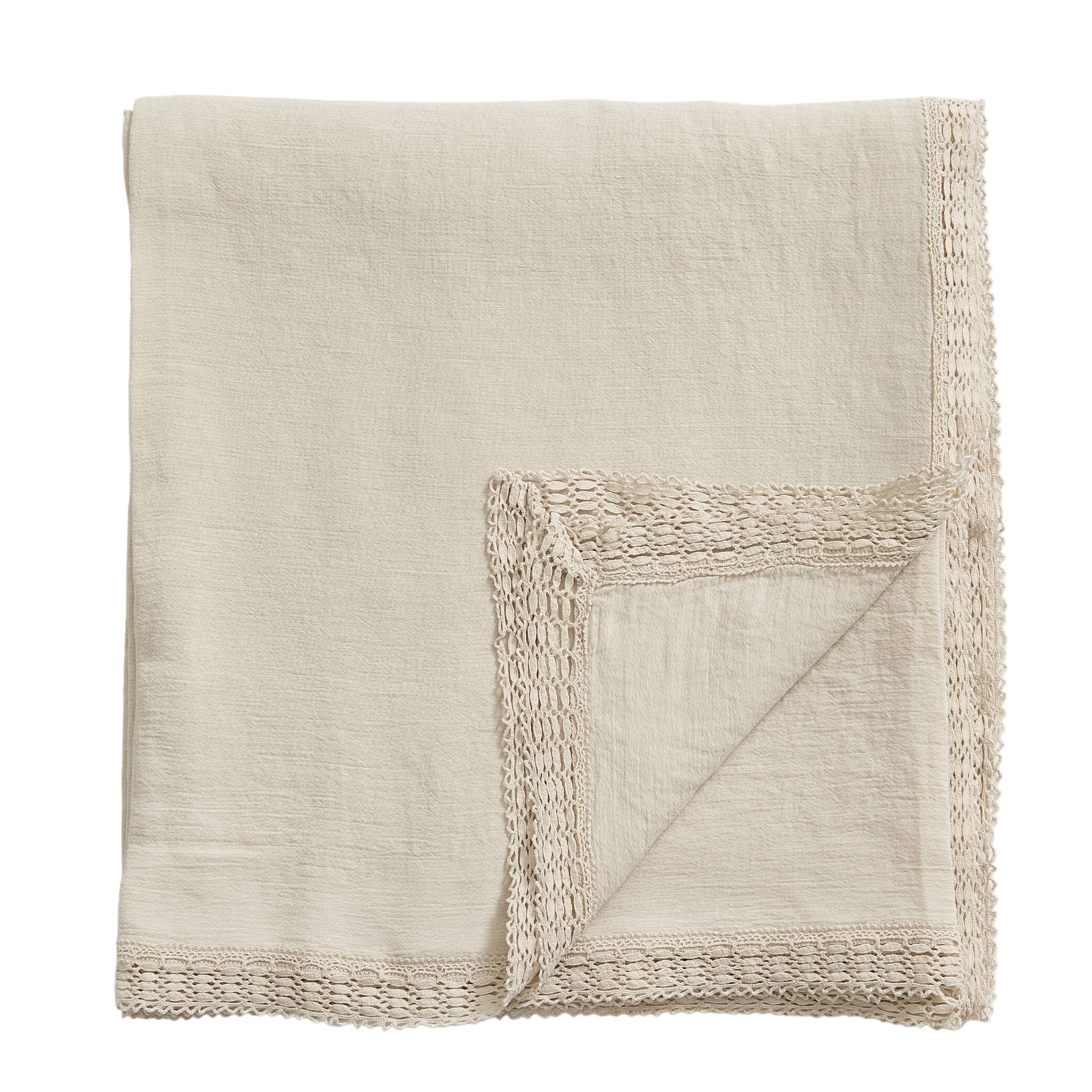 Washed Linen Cotton Tablecloth with Lace edge - Putty