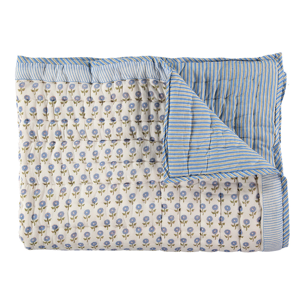 Daisy Blue Cotton Quilt
