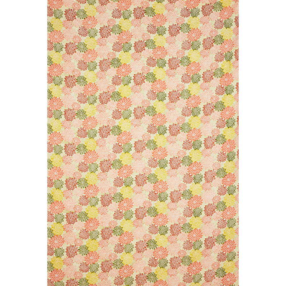 Dahlia Block printed Fabric Cotton Peach Sap Green