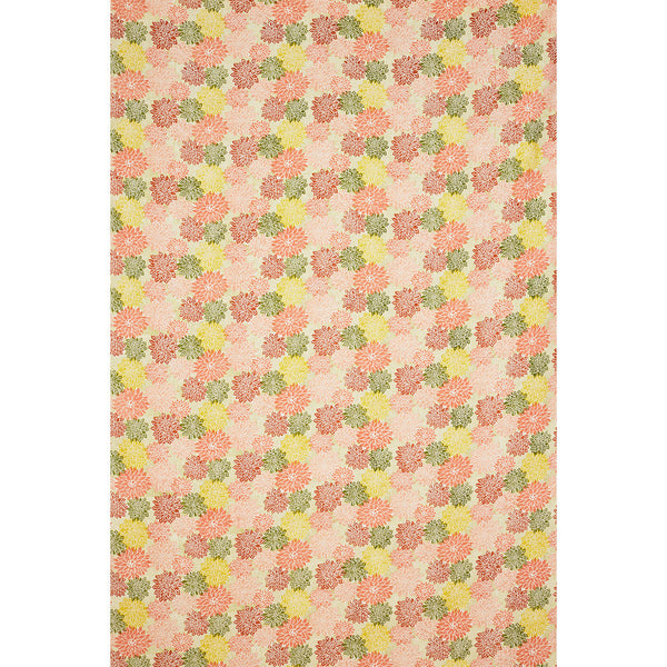 Dahlia Block printed Fabric Cotton Peach Sap Green